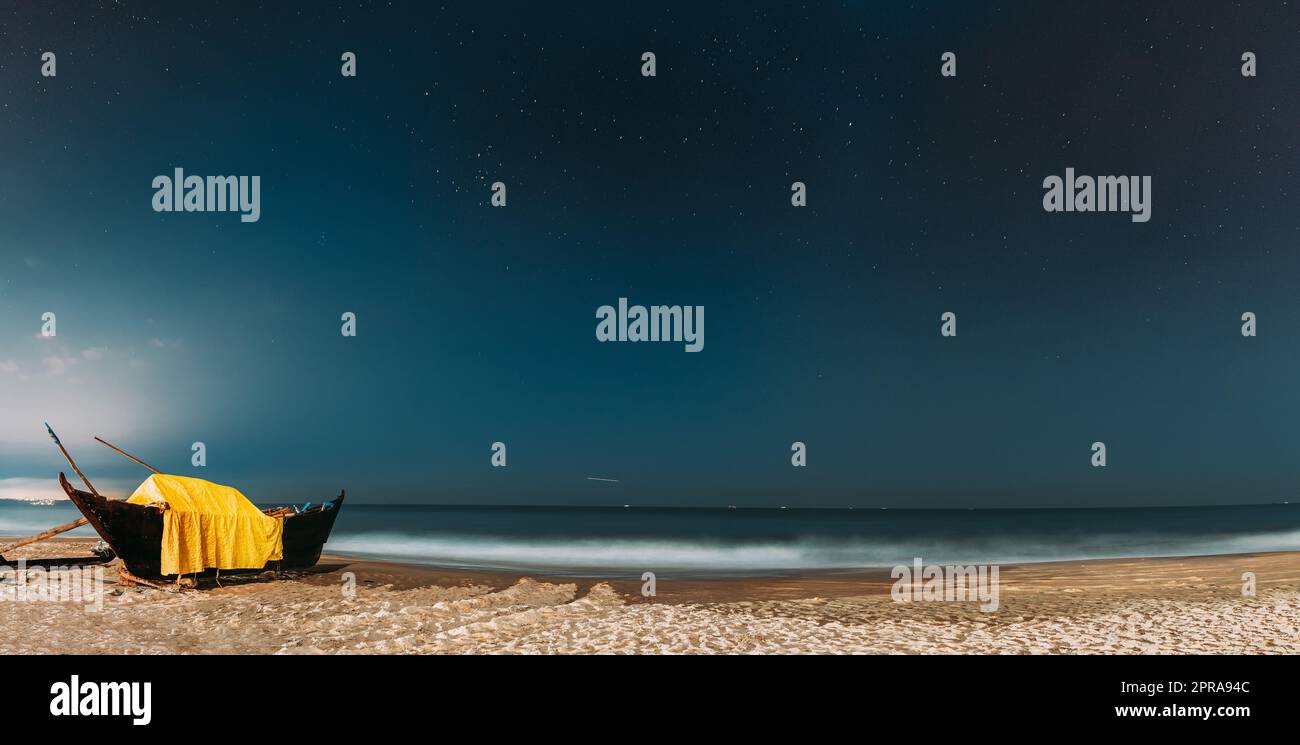 Goa, India. Real Night Sky Stars. Natural Starry Sky Blue Color Above ...