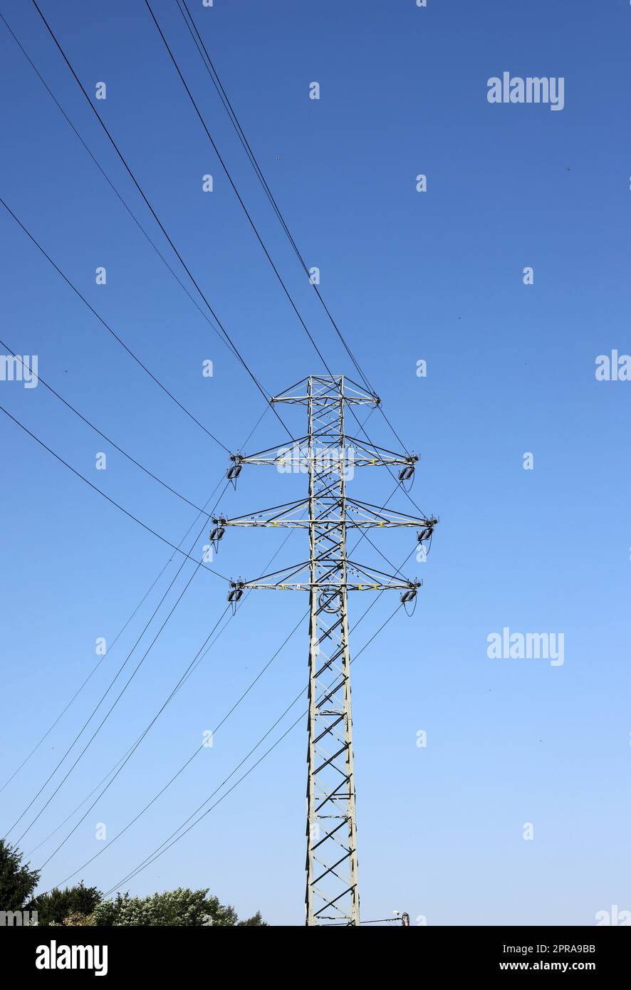 high voltage power pole and lines Stock Photo - Alamy
