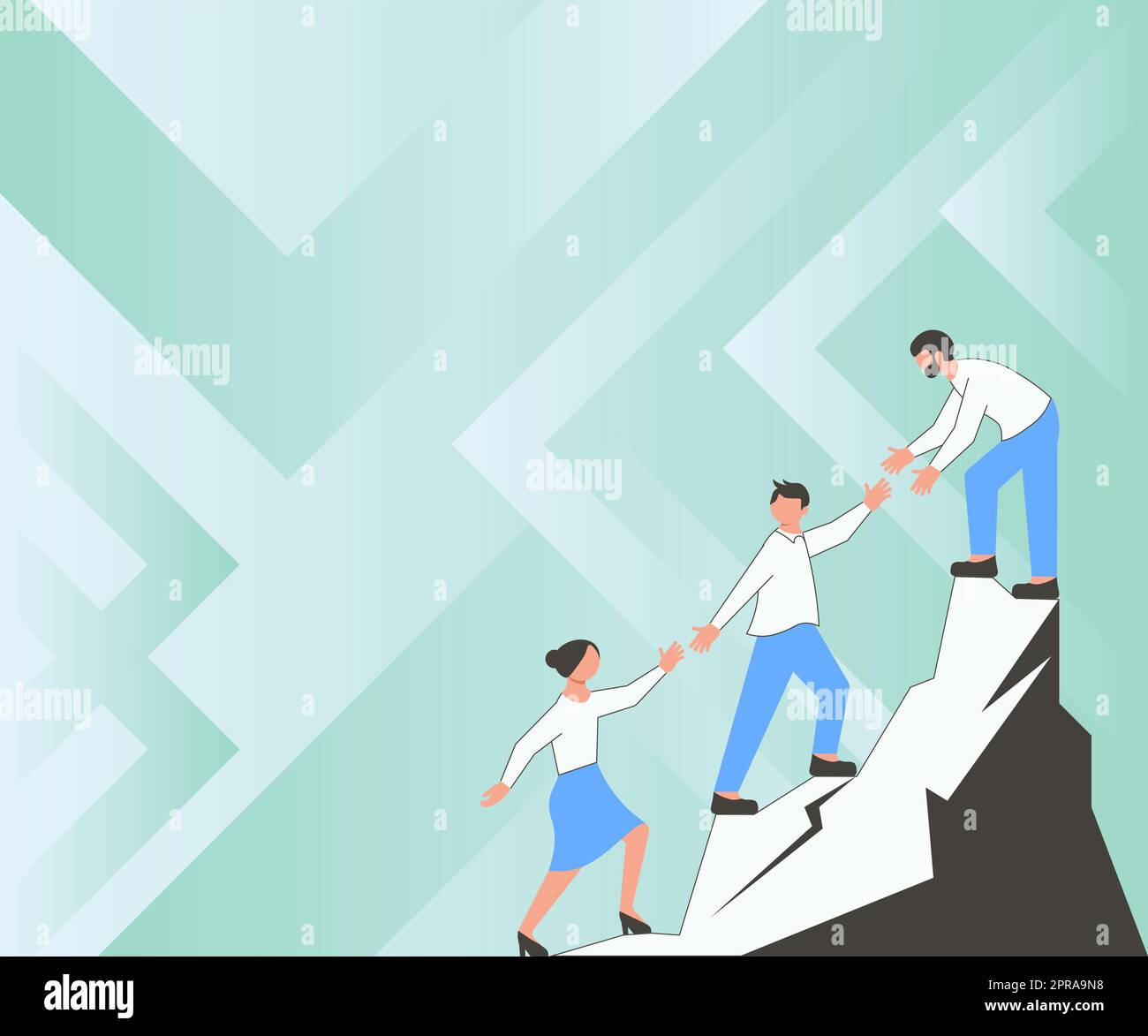 Thee Colleagues Climbing Upwards Mountain Reaching Success Presenting ...