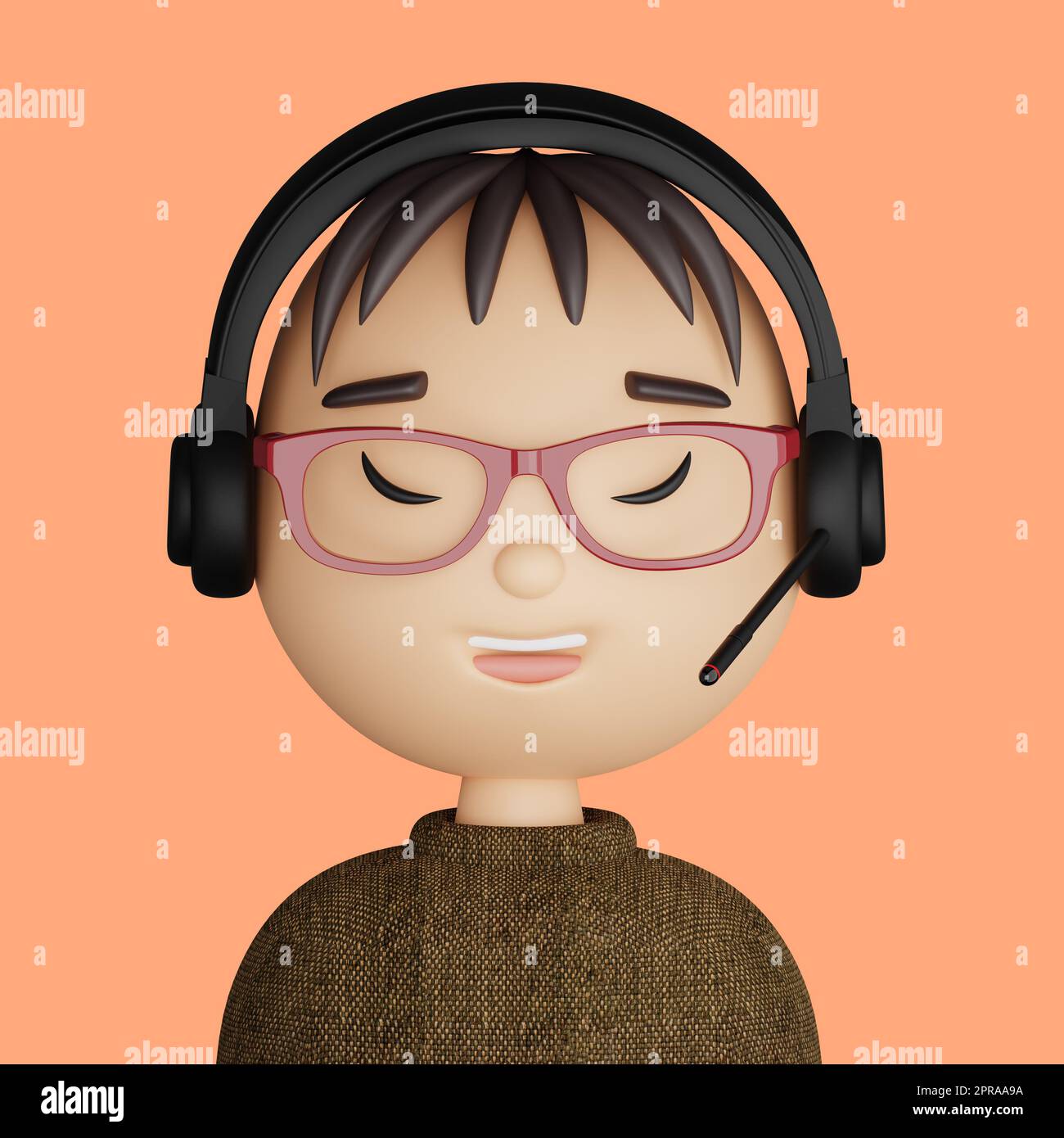 3D illustration of asian man.. Cartoon close up portrait of smiling ...