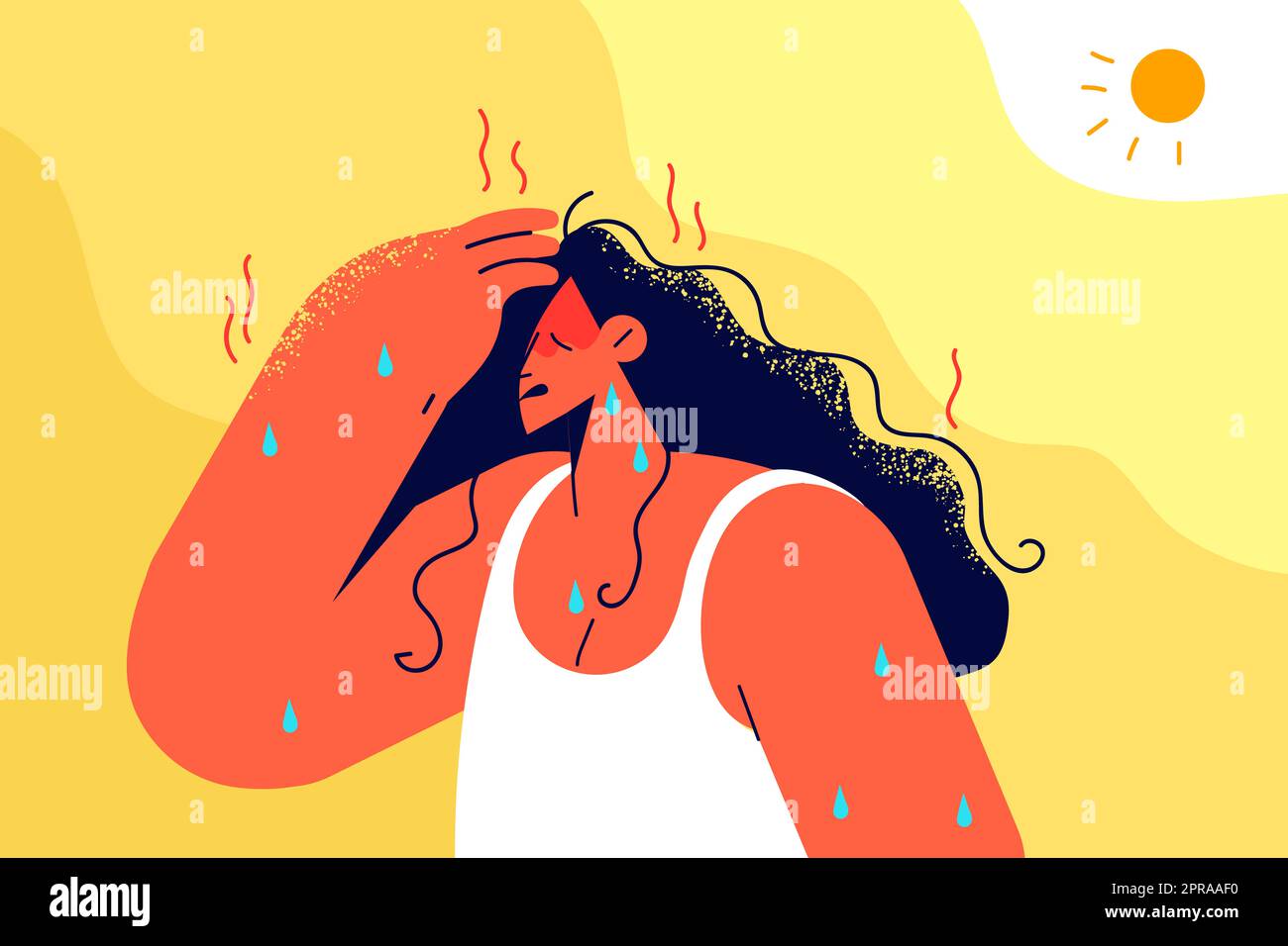 Unwell woman sweat suffer from hot summer weather outside. Unhealthy ...