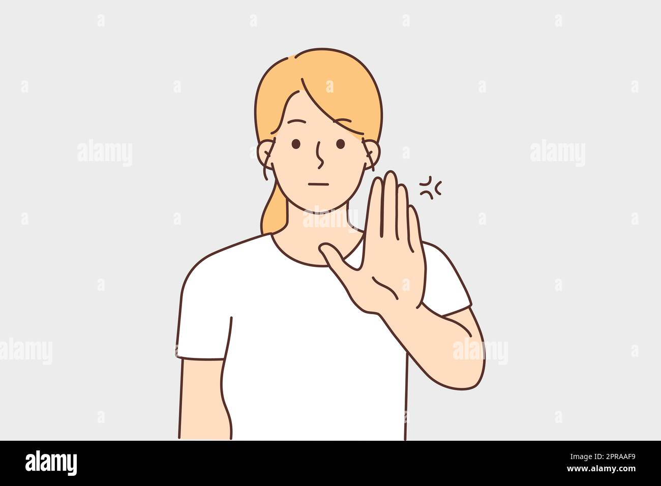 Young woman show stop hand gesture protest or reject something. Female ...