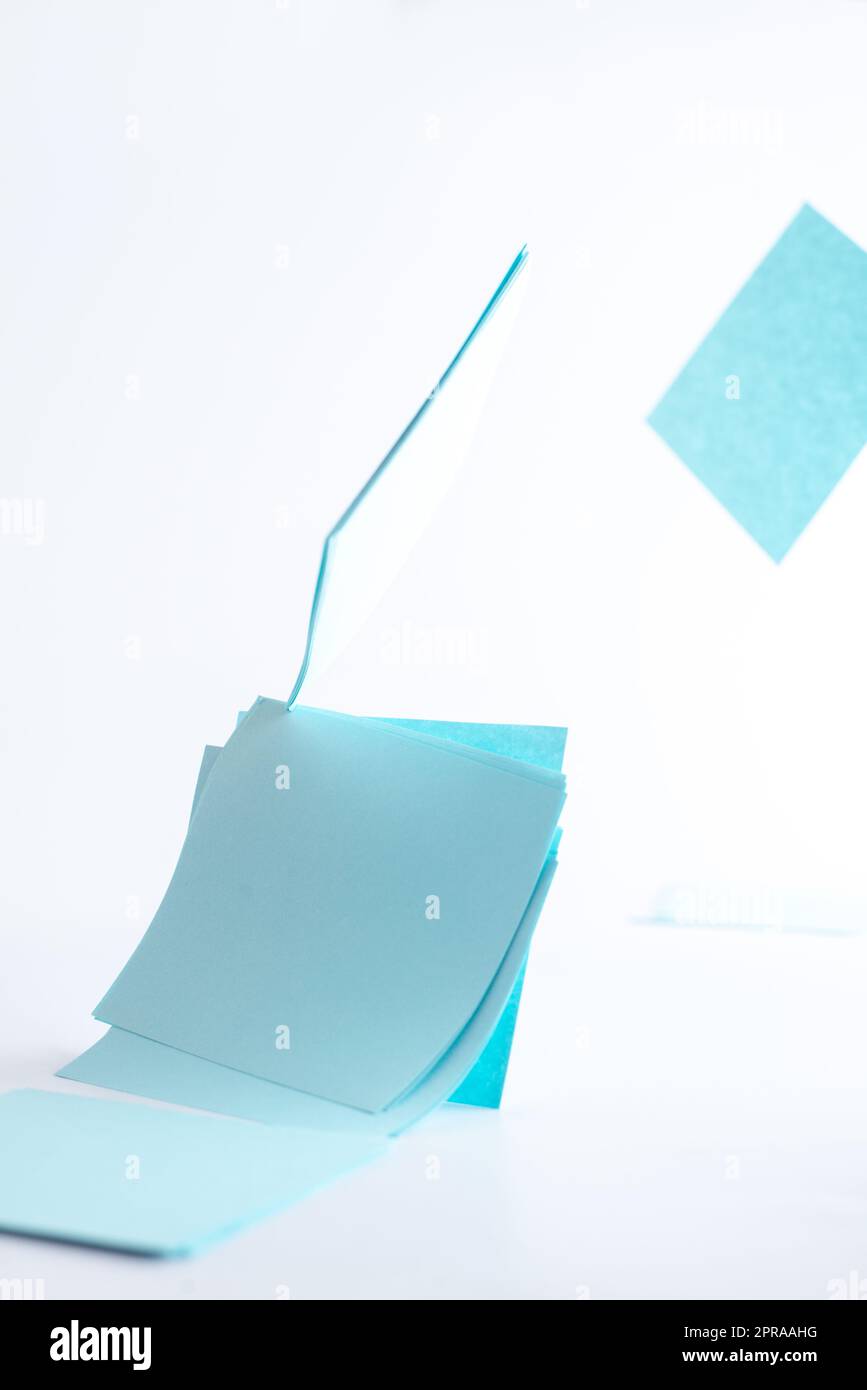 front view blue paper stickers on white background color copybook note ...