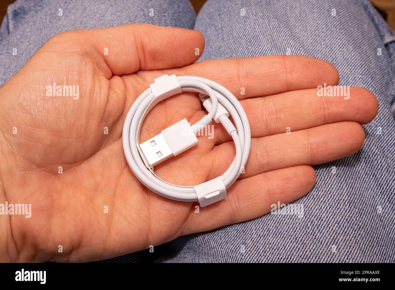USB lightning cable in hand Stock Photo - Alamy