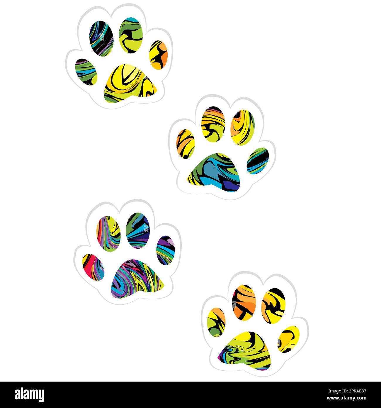 Colored pet paw prints isolated on white background Stock Photo - Alamy