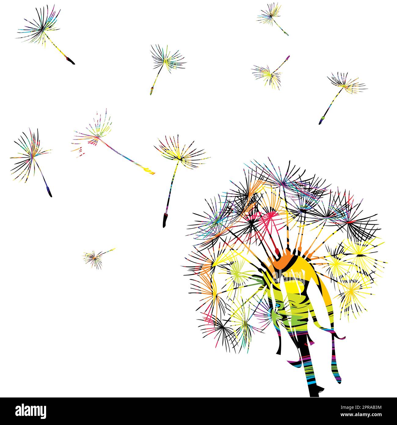 Colorful dandelion with flying seeds Stock Photo - Alamy