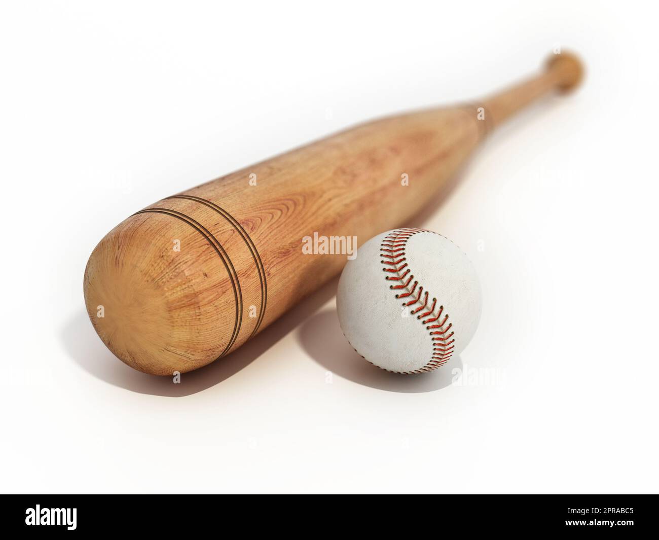 Baseball bat and ball isolated on white background. 3D illustration ...