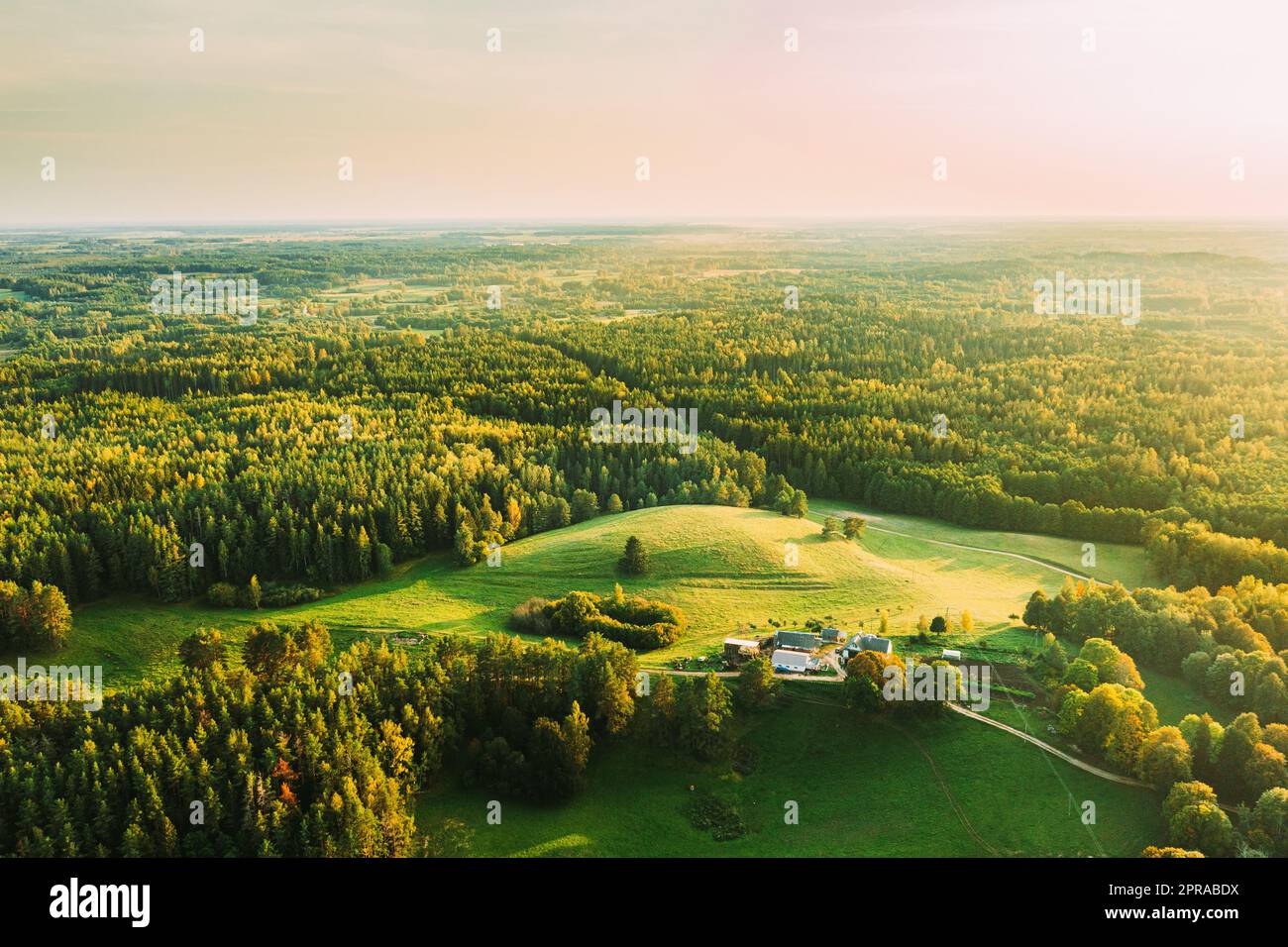 Aerial View Of Green Forest Hill Landscape. Top View Of Beautiful ...