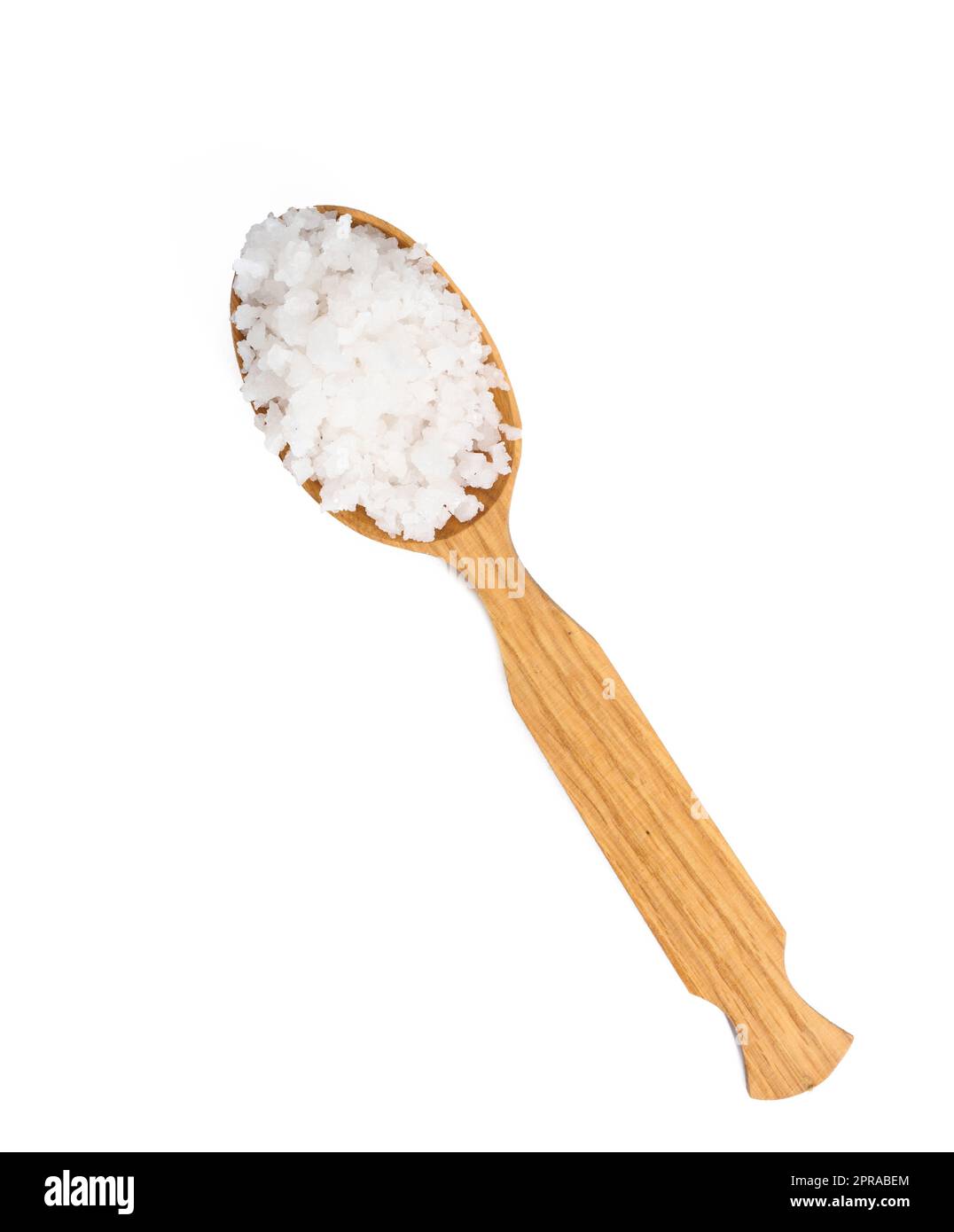Large crystals of white sea salt in a brown wooden spoon Stock Photo ...