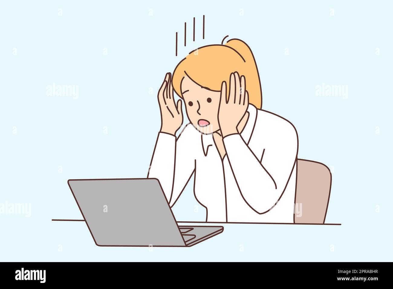 Frustrated woman look at computer screen shocked by unexpected news or ...