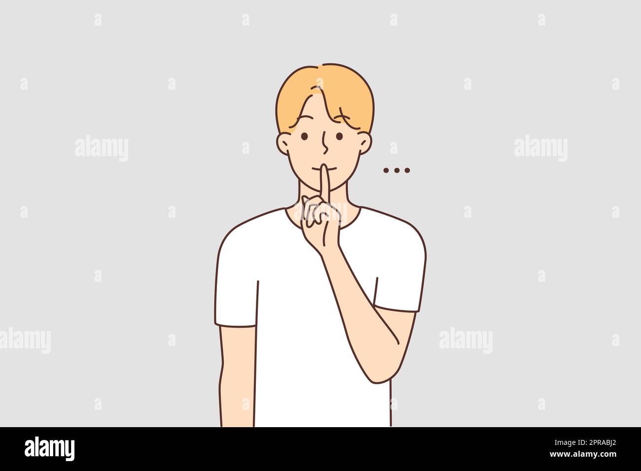 Man holding finger at lips ask be quiet. Young man make hand gesture ...