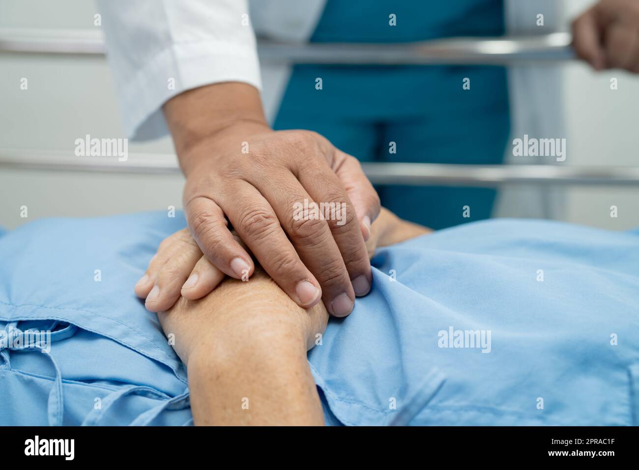 Holding hands Asian senior or elderly old lady woman patient with love ...
