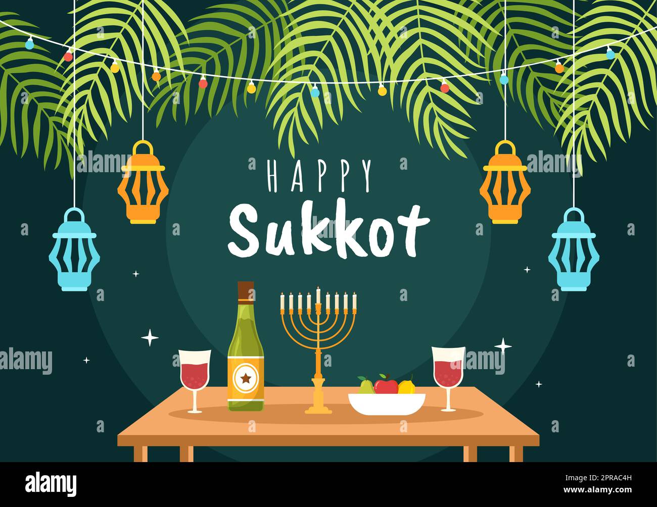 Happy Jewish Holiday Sukkot Hand Drawn Cartoon Flat Illustration with ...