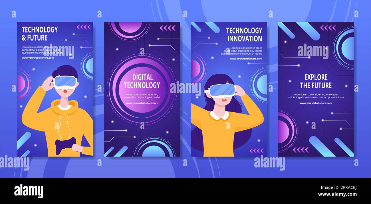 Technology Social Media Stories Template Hand Drawn Cartoon Flat ...