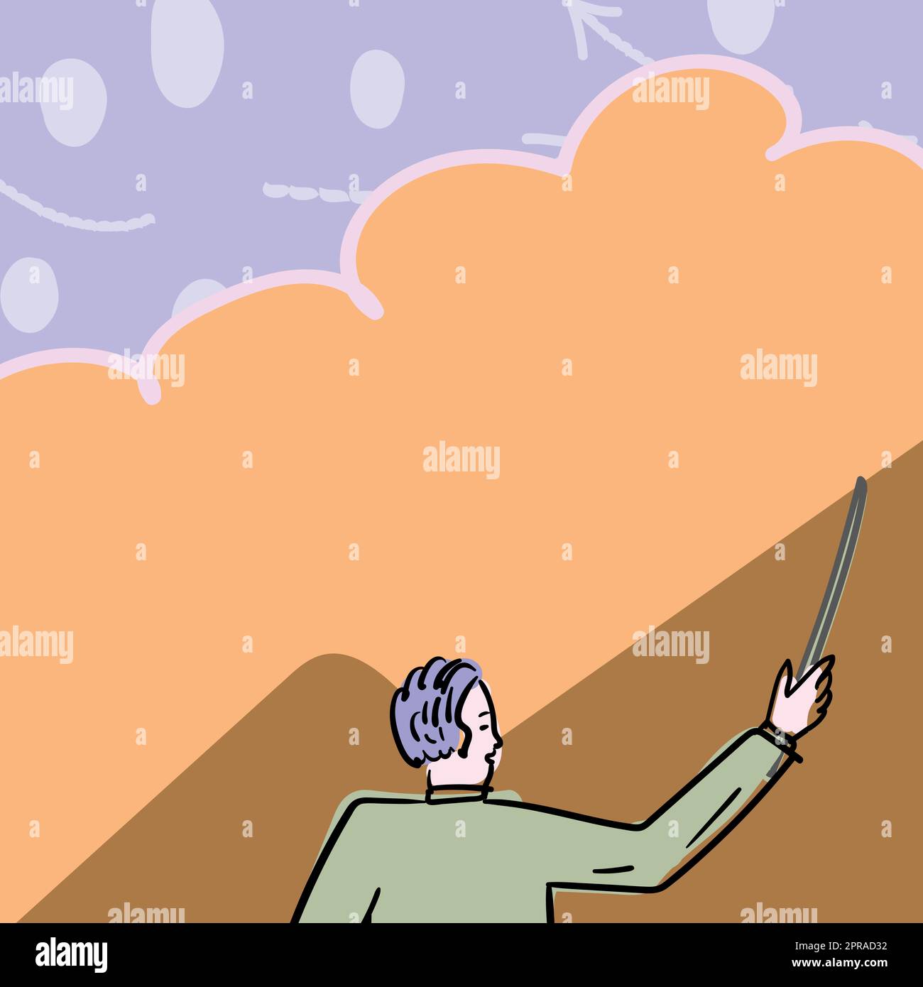 School Instructor Drawing Pointing Stick On Empty Whiteboard With Cloud ...