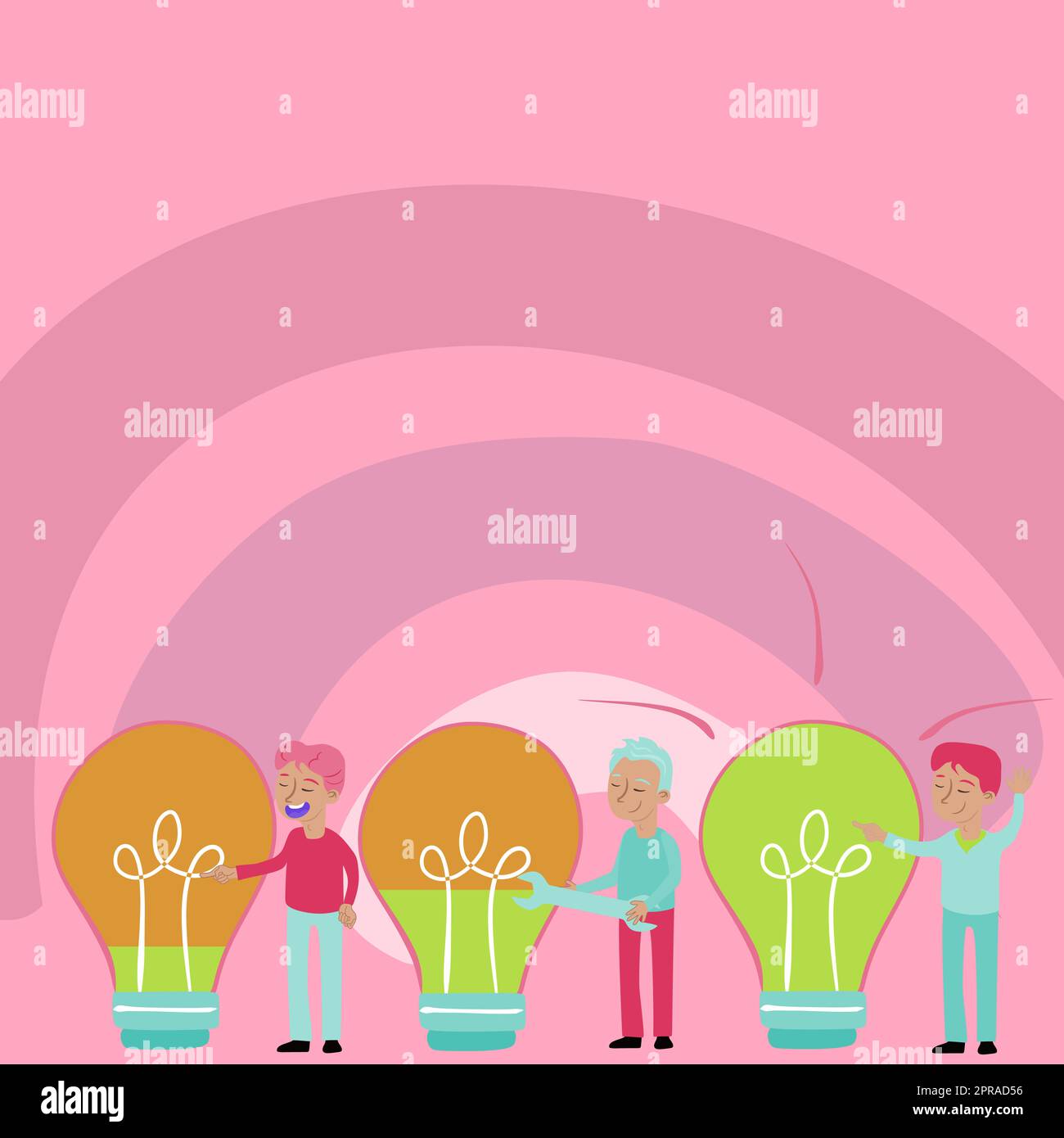 Three Person Fixing Electric Bulbs With Wrenches. Leader Pointing At ...