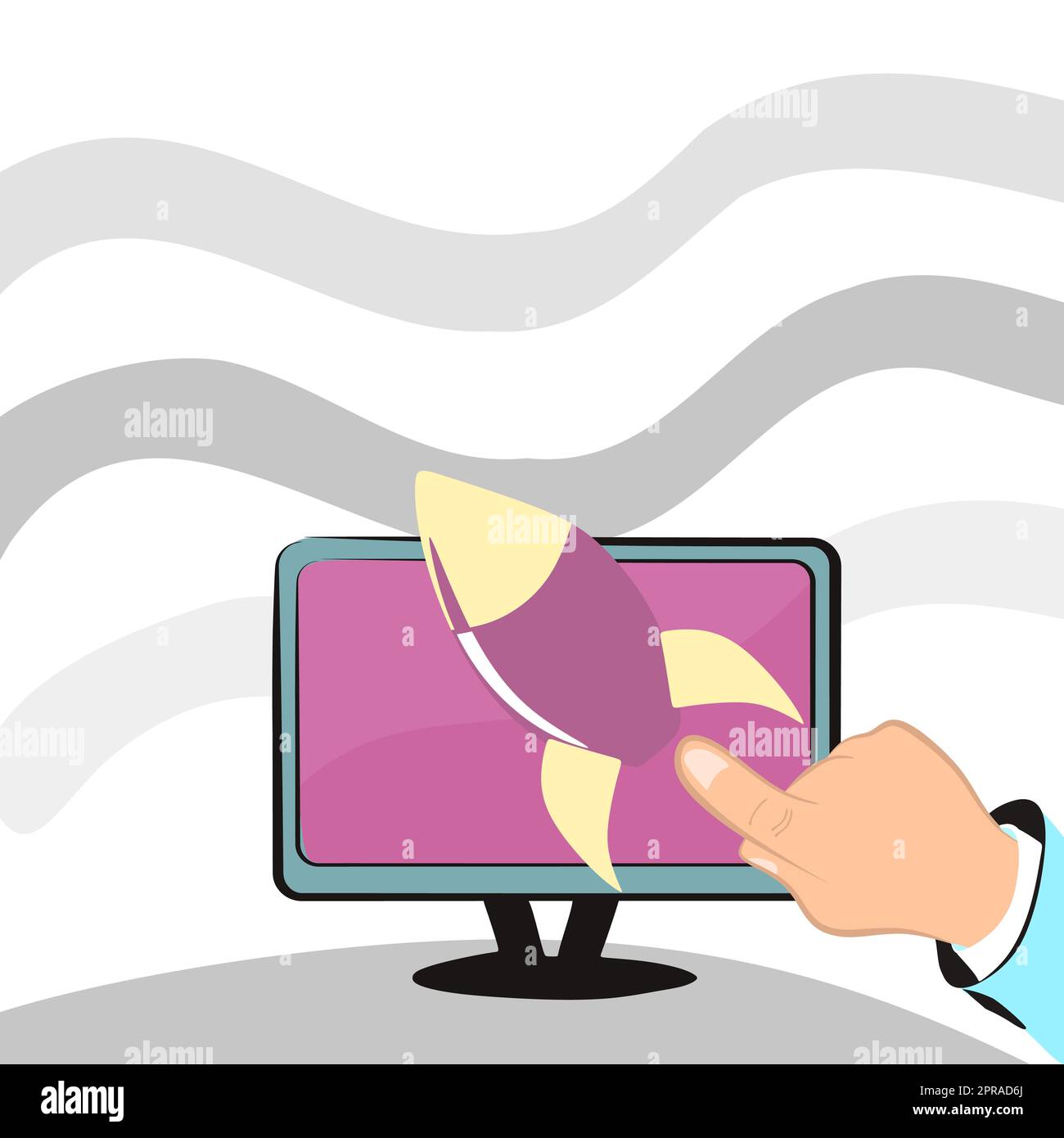 Illustration Of Rocket Ship Launching On Screen. Spaceship Drawing ...