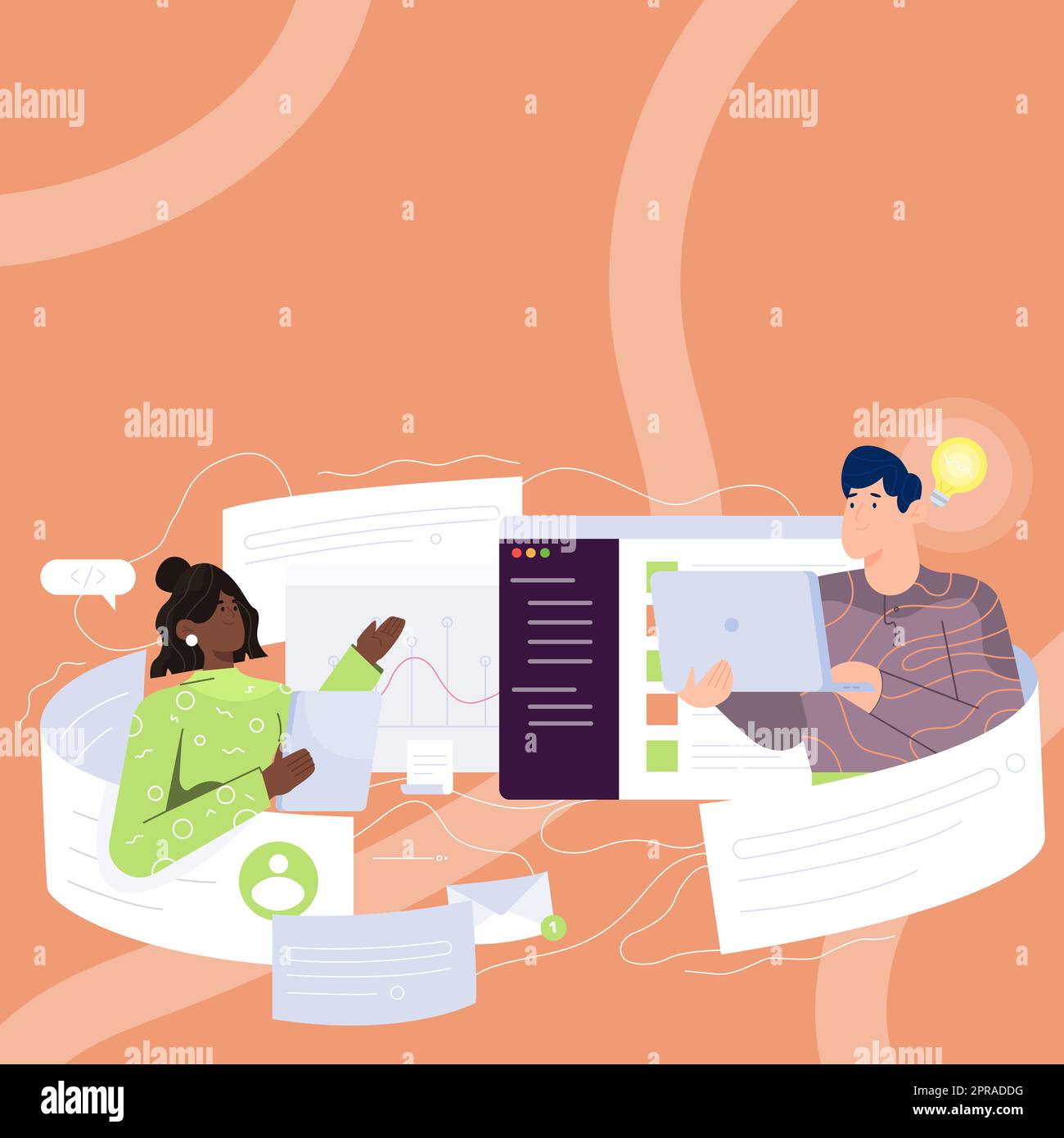 Illustration Of Couple Speaking In Chat Cloud Exchanging Messages ...