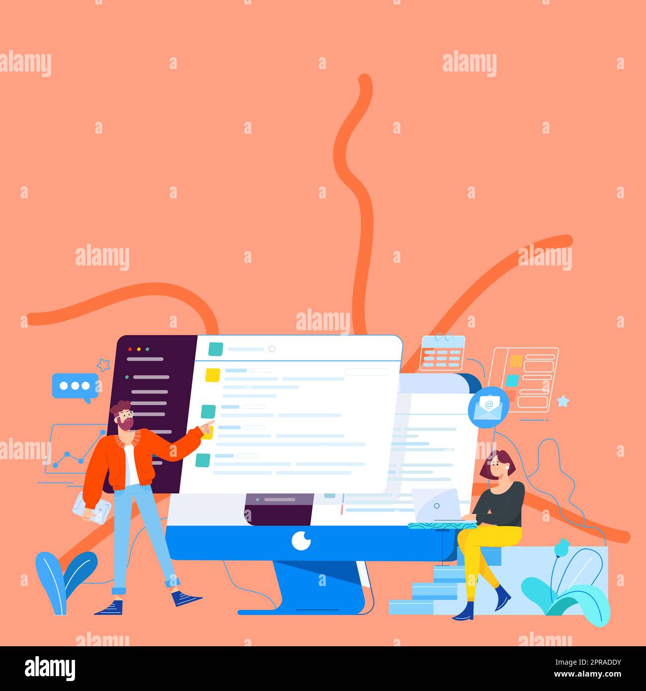 Couple Drawing Using Desktop Computer Helping Each Other Accomplishing ...