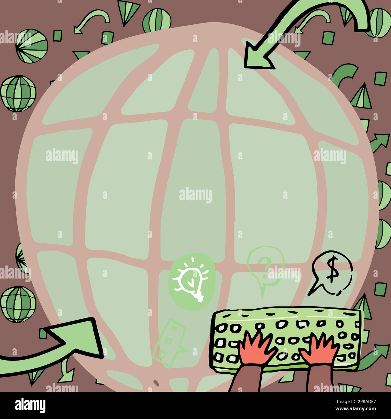 Hand Typing Keyboard Against World Globe And Arrows On Background ...