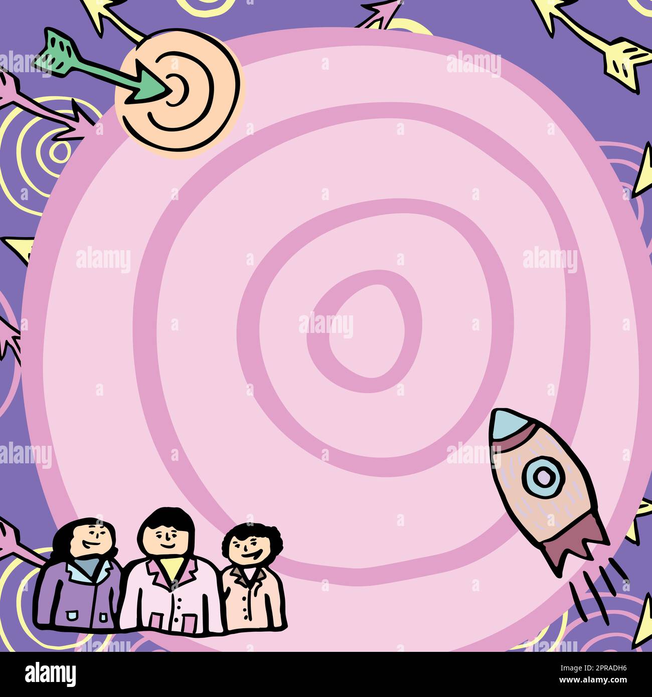 Rocket Ship Launching Fast To Target On Background. Group Of People ...