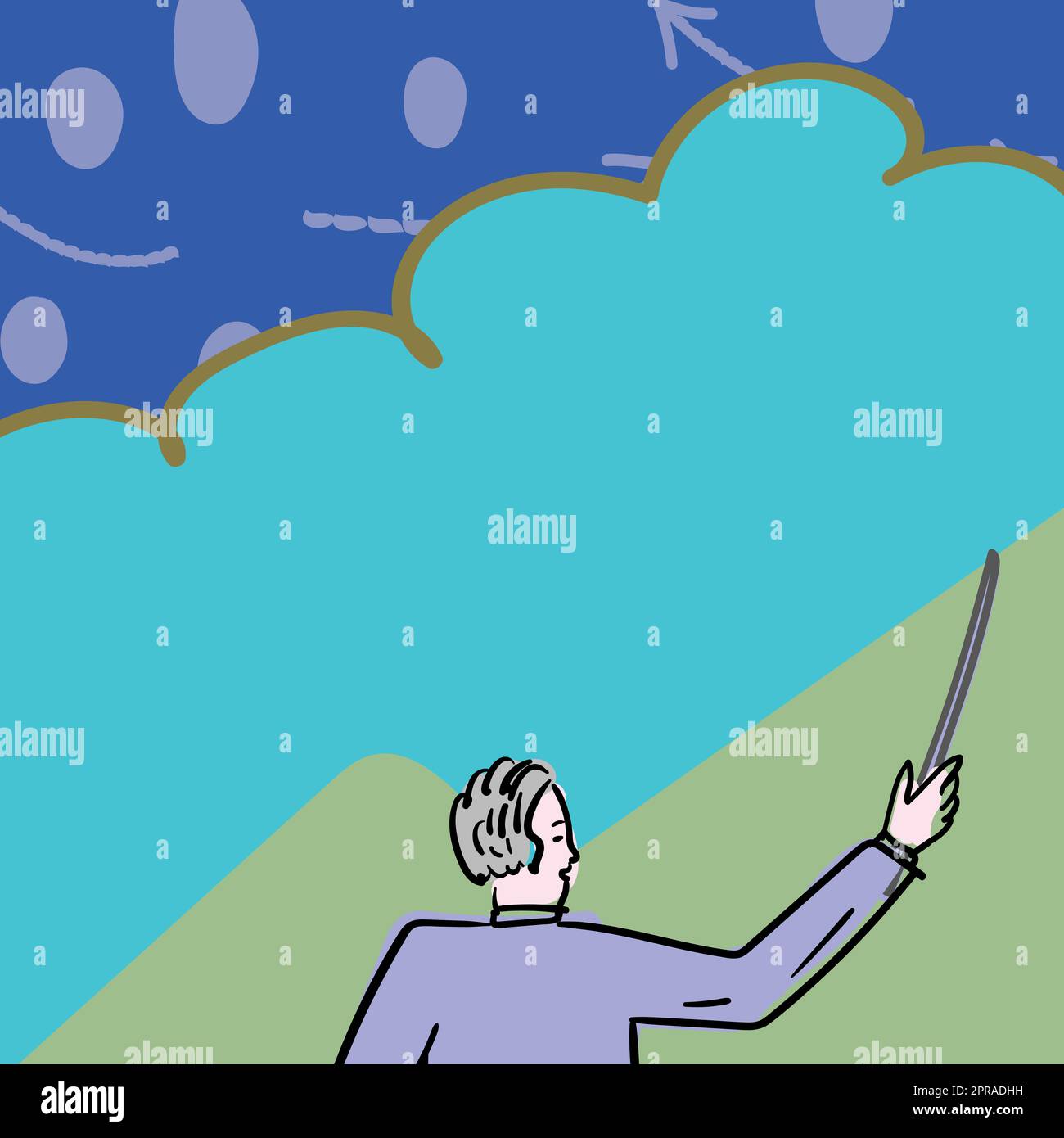 School Instructor Drawing Pointing Stick On Empty Whiteboard With Cloud ...