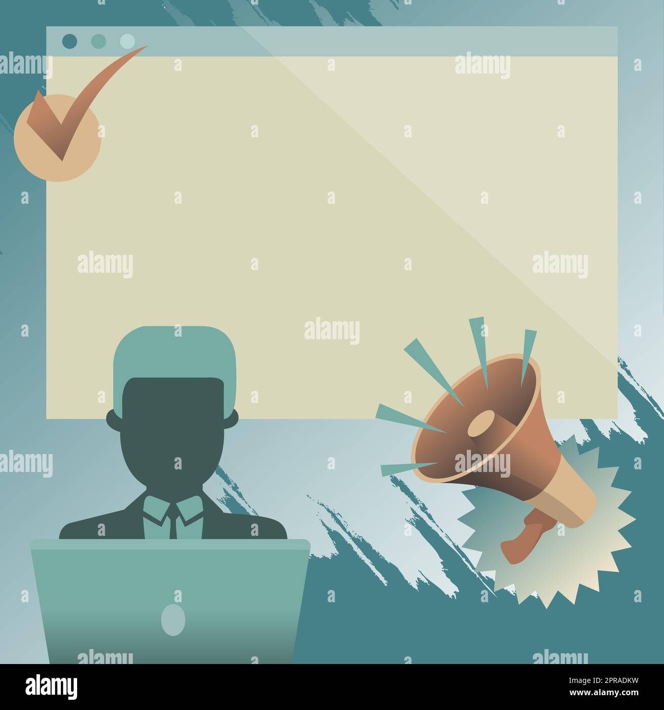 Businessman Drawing Sitting Working With Laptop Next To Megaphone ...