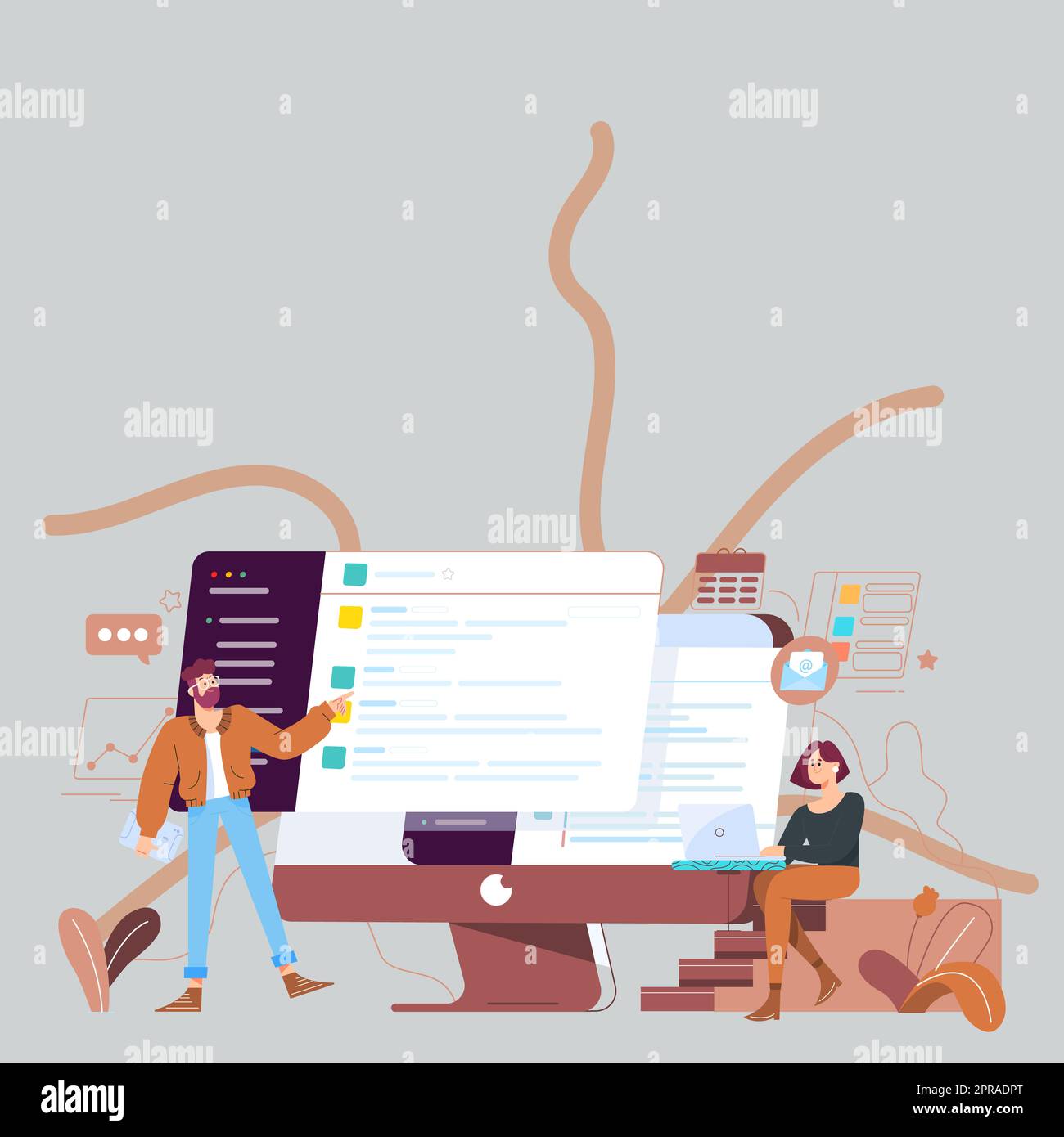 Couple Drawing Using Desktop Computer Helping Each Other Accomplishing ...