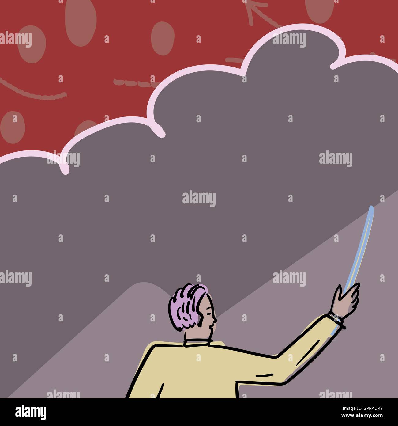 School Instructor Drawing Pointing Stick On Empty Whiteboard With Cloud ...