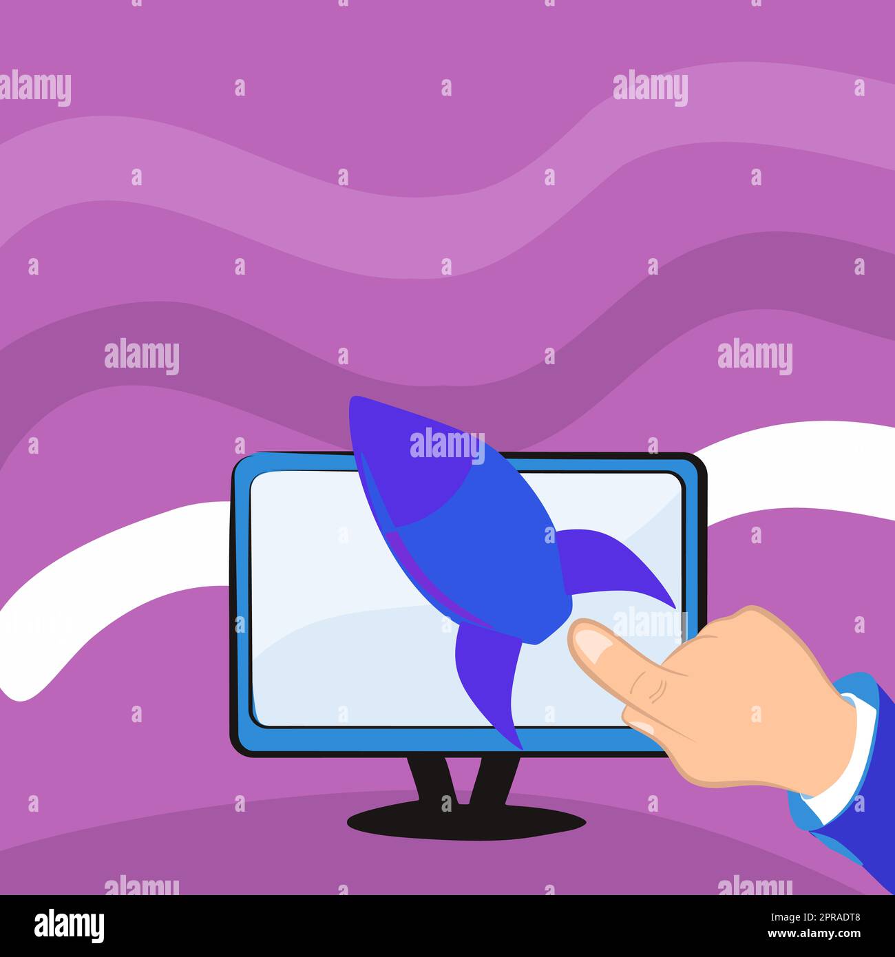 Illustration Of Rocket Ship Launching On Screen. Spaceship Drawing ...