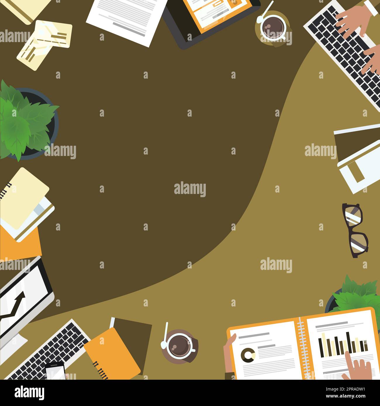 Flat View Work Table With Colagues Preparing Reports And Plans ...