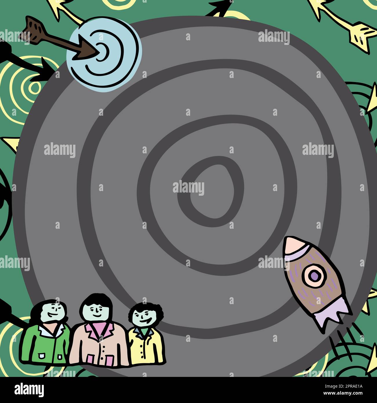 Rocket Ship Launching Fast To Target On Background. Group Of People ...