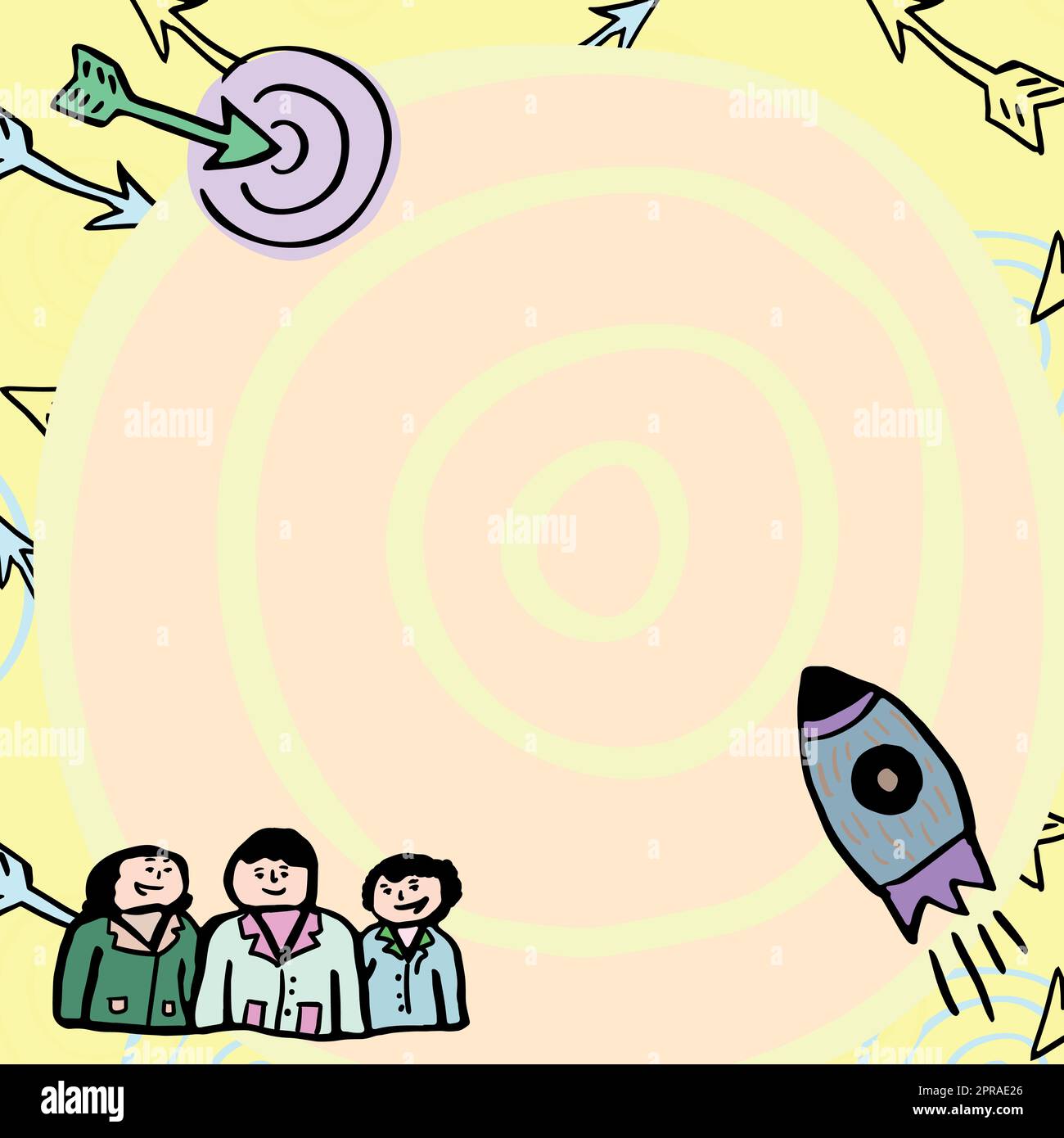 Rocket Ship Launching Fast To Target On Background. Group Of People ...