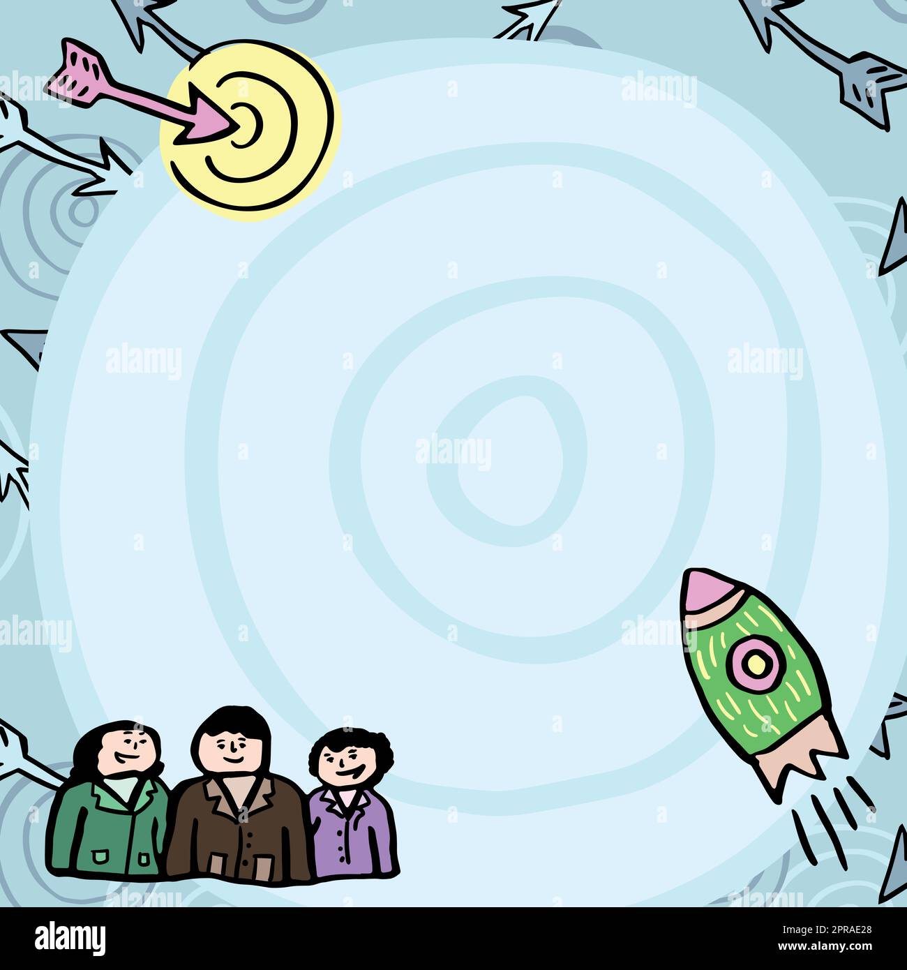 Rocket Ship Launching Fast To Target On Background. Group Of People ...