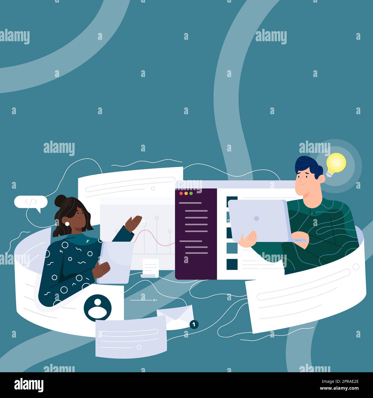 Illustration Of Couple Speaking In Chat Cloud Exchanging Messages ...