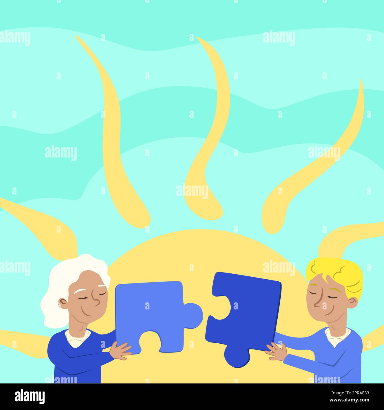 Colleagues Connecting Two Pieces Of Jigsaw Puzzle Together Showing ...