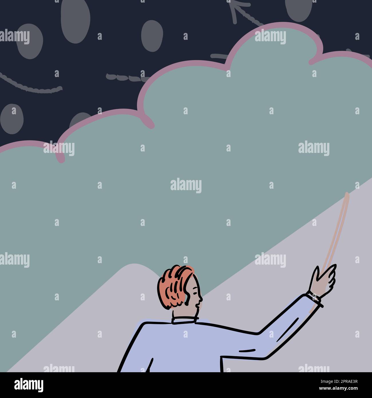 School Instructor Drawing Pointing Stick On Empty Whiteboard With Cloud ...