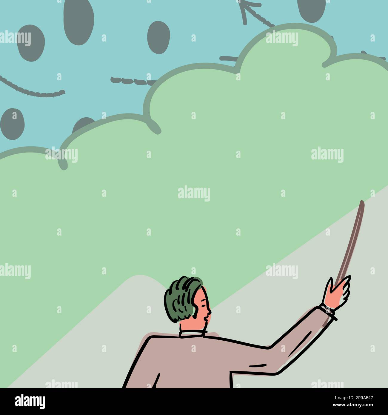 School Instructor Drawing Pointing Stick On Empty Whiteboard With Cloud ...