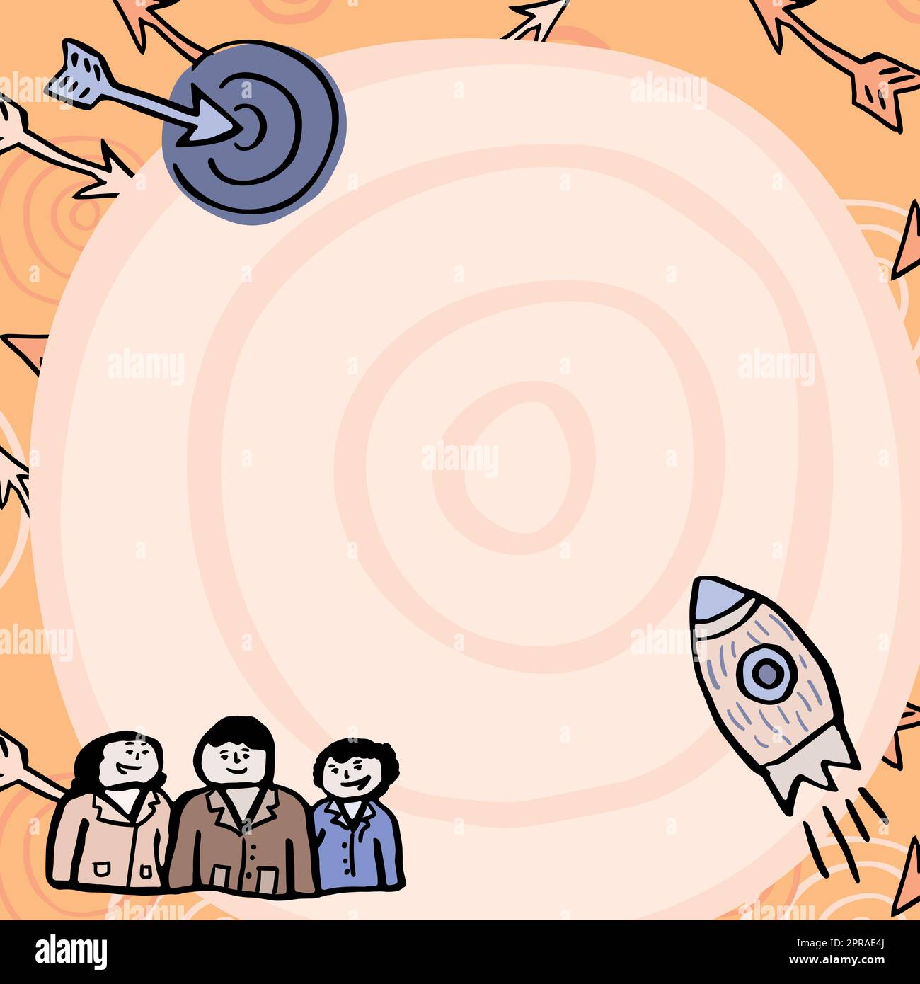 Rocket Ship Launching Fast To Target On Background. Group Of People ...