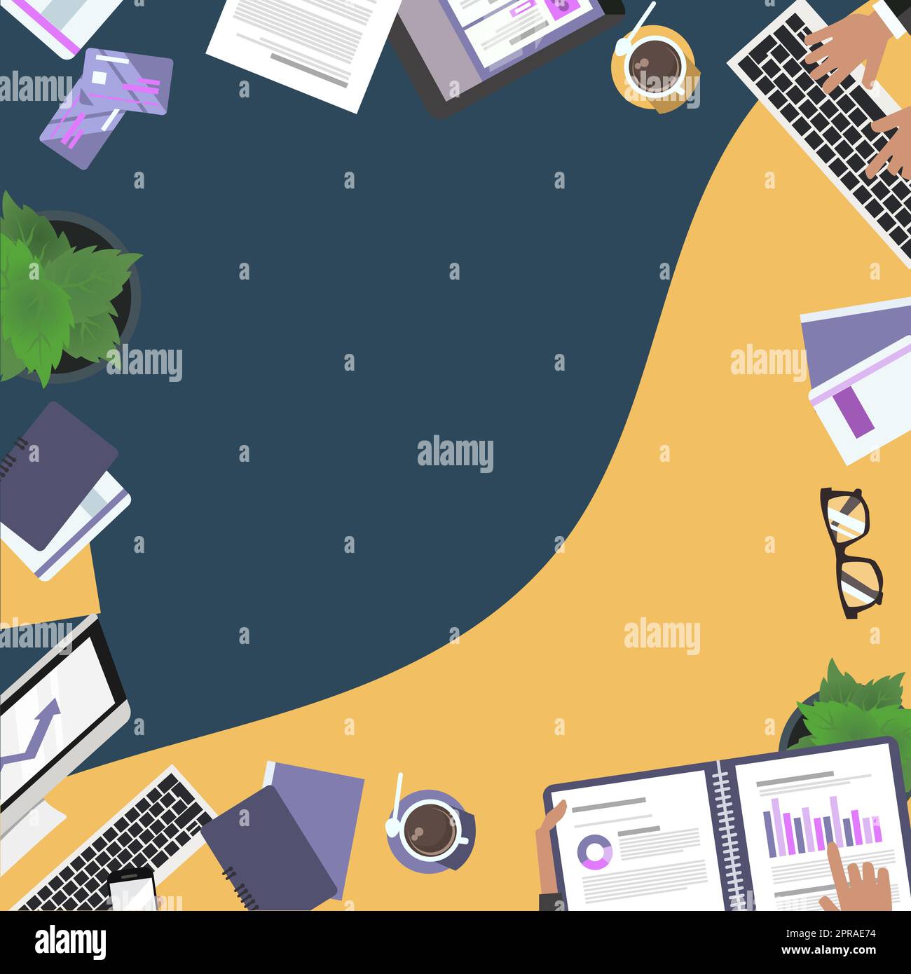 Flat View Work Table With Colagues Preparing Reports And Plans ...