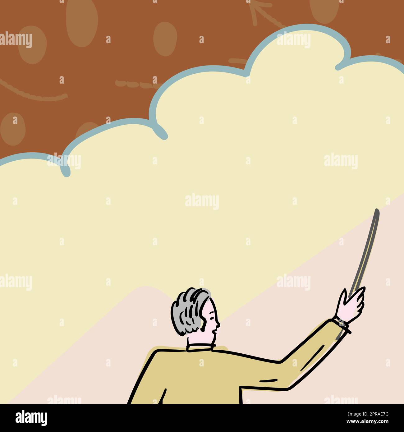 School Instructor Drawing Pointing Stick On Empty Whiteboard With Cloud ...