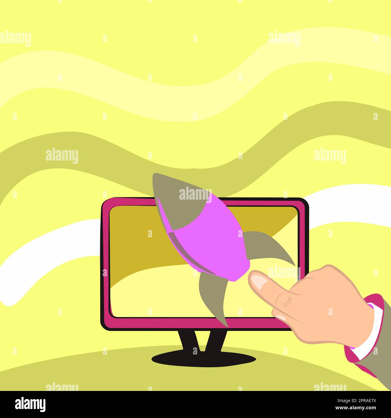 Illustration Of Rocket Ship Launching On Screen. Spaceship Drawing ...