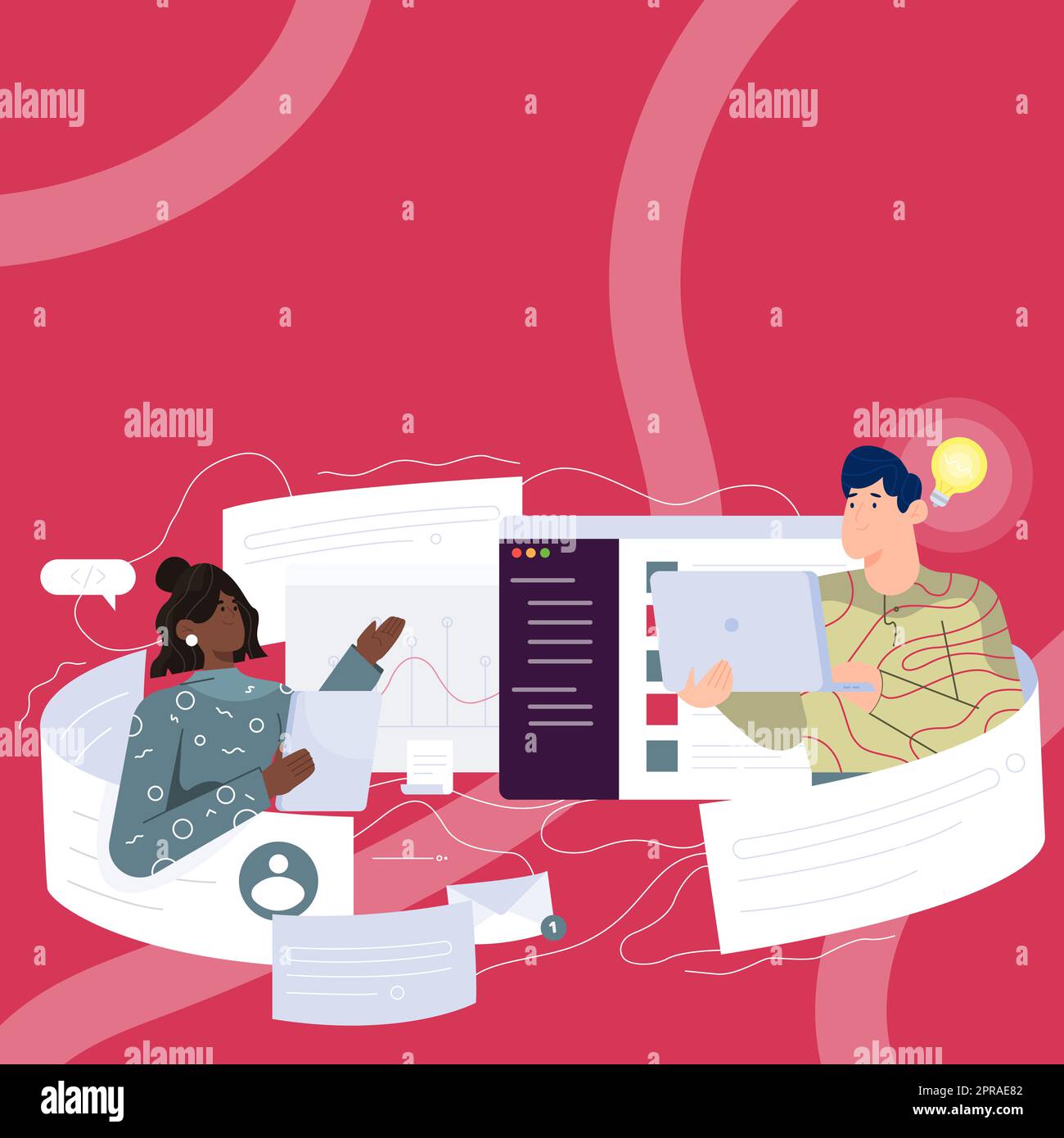 Illustration Of Couple Speaking In Chat Cloud Exchanging Messages ...