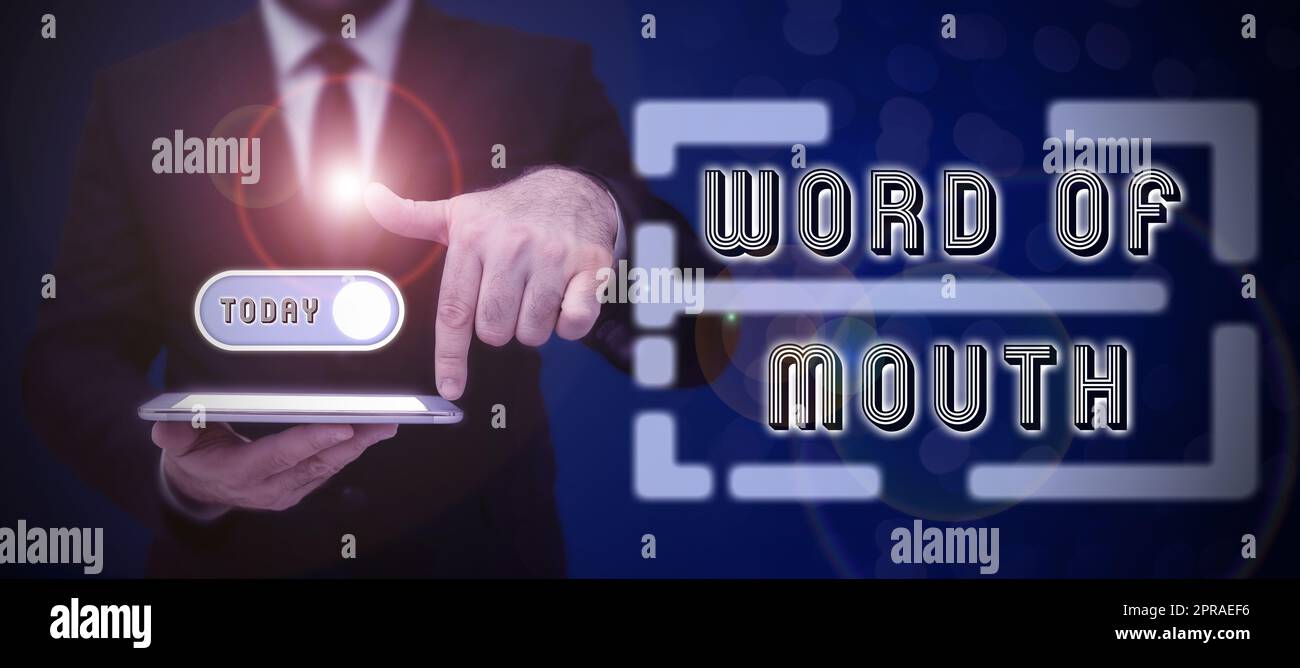 Text showing inspiration Word Of Mouth. Business overview Oral ... Text showing inspiration Word Of Mouth. Business overview Oral ...
