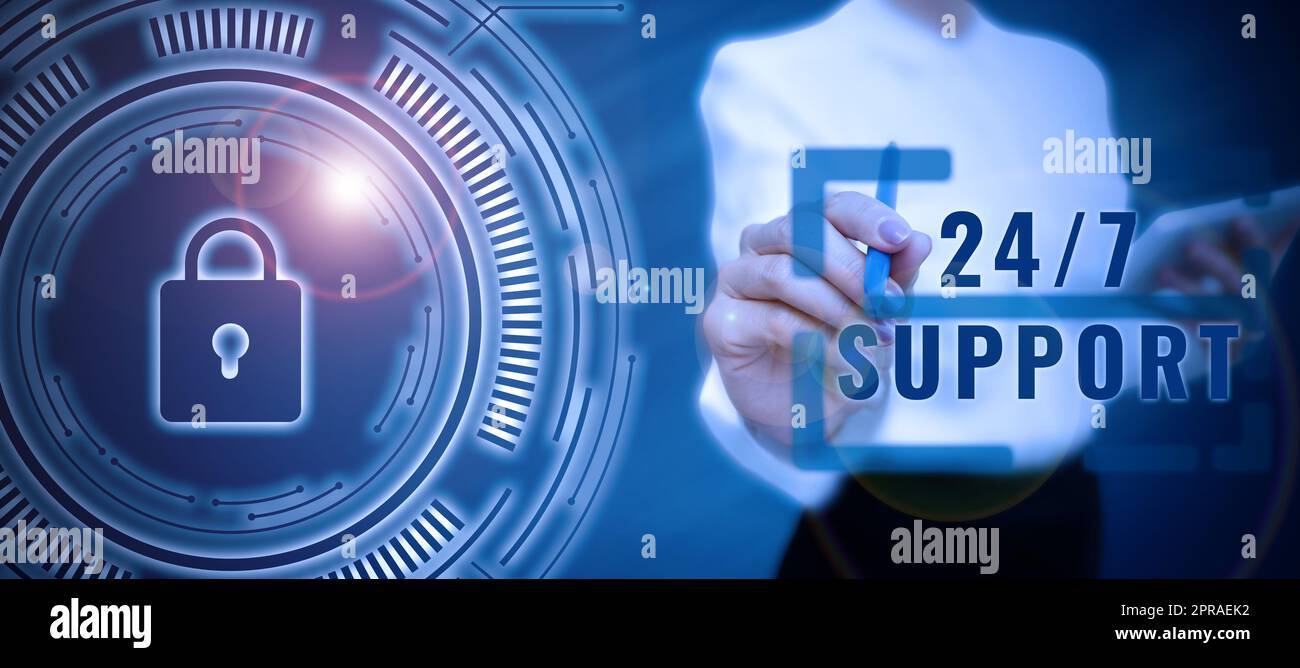 Text sign showing 24 7 Support. Business idea Giving assistance to ...