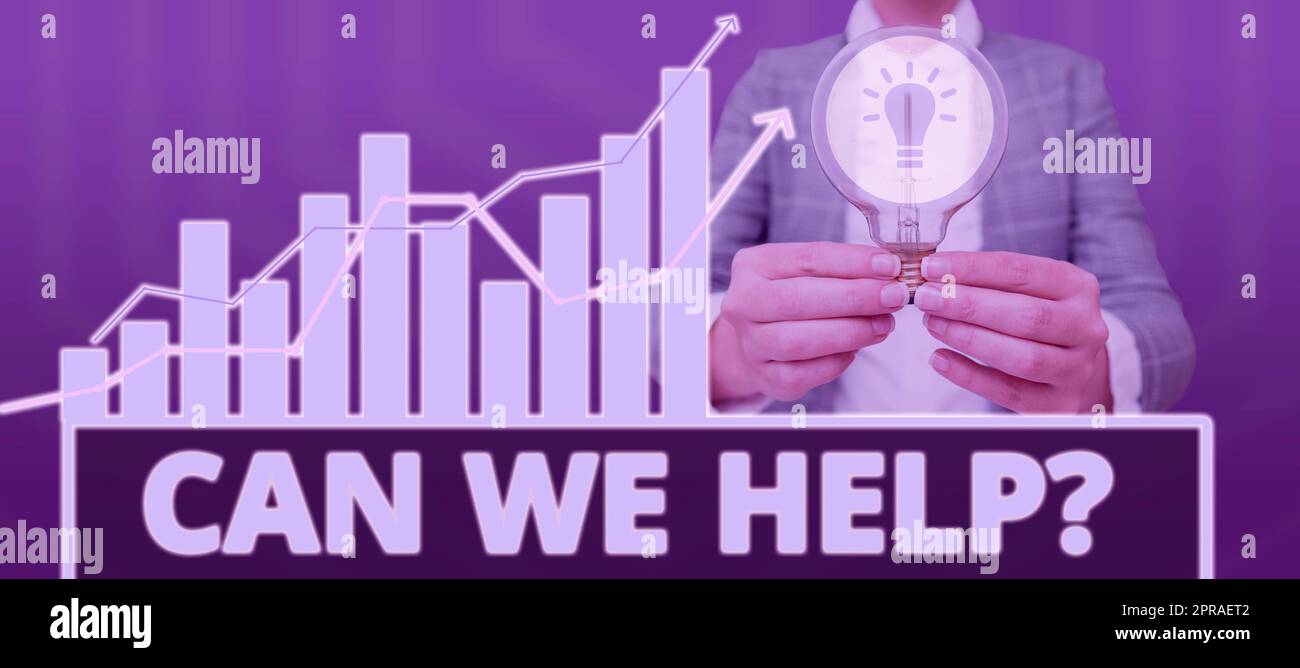 Text caption presenting Can We Help. Business concept Offering ...