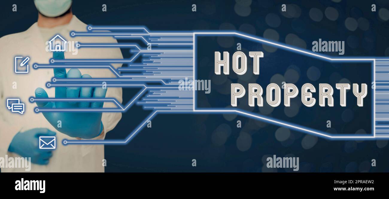 Text caption presenting Hot Property. Conceptual photo Something which ...