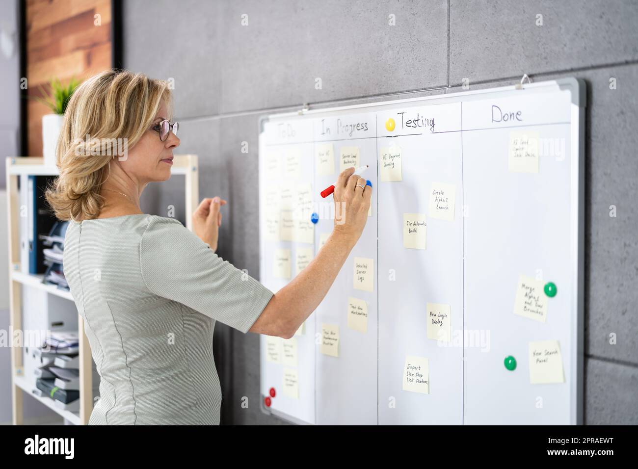 Kanban Business Board Sticky Notes On Wall Stock Photo - Alamy