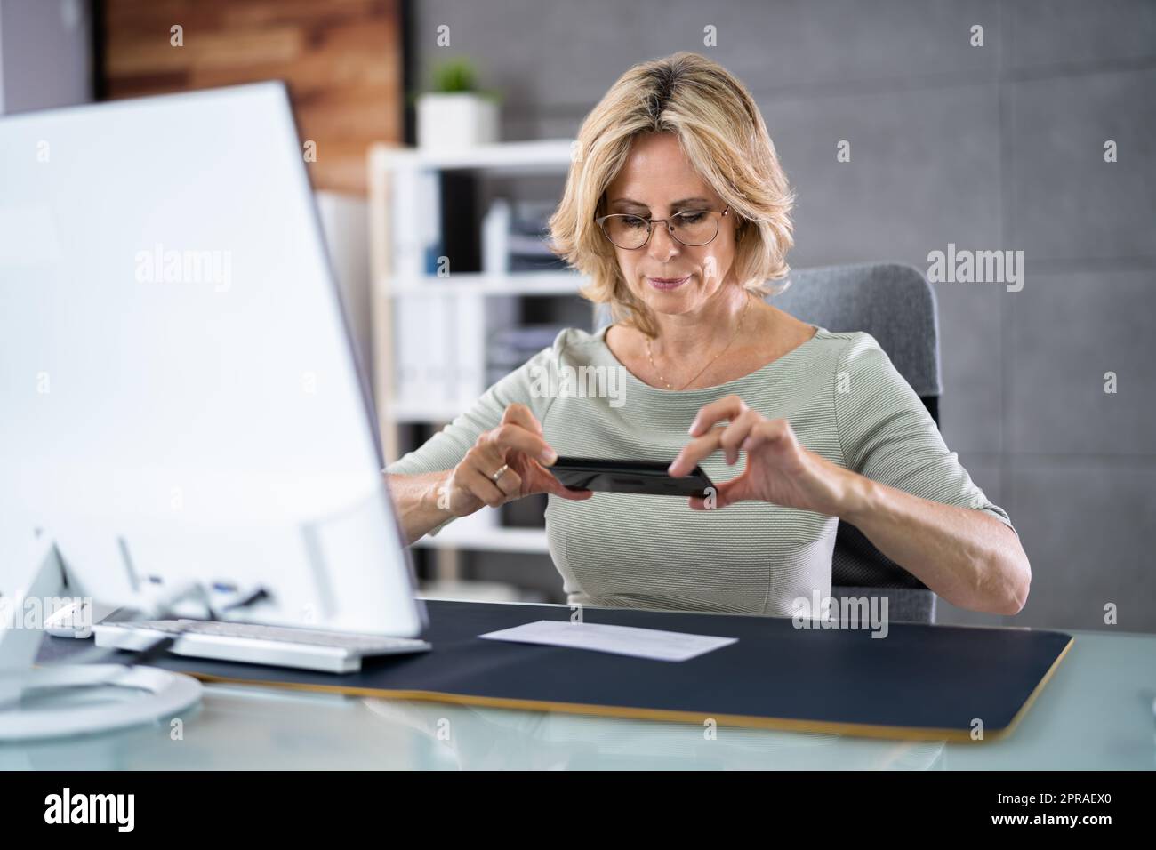 Remote Check Deposit Taking Photo Stock Photo - Alamy