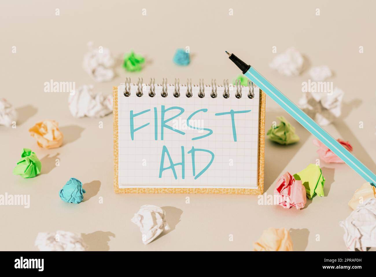 Sign displaying First Aid. Word Written on Practise of healing small ...